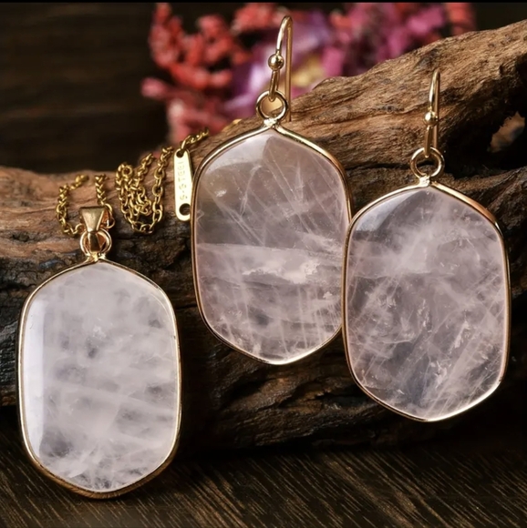 Jewelry | Rose Quartz Gold Gemstone Jewelry Set | Poshmark